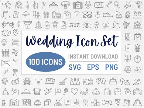 100 Original Wedding Icons Line Clipart Graphic By Inspire Graphics