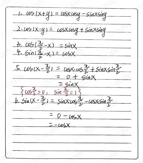 Solved 1 cos x y 2 cos x y 3 cos π 2 x 4 sin π 2