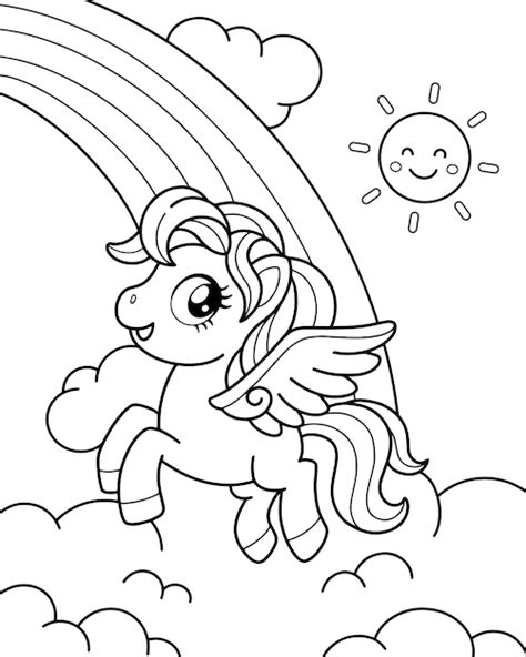 Licorne Volant Sur Un Nuage Avec Une Illustration De Page De Coloriage