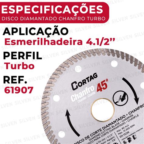 Disco de Corte Chanfro 45º Graus Diamantado 115mm Turbo Cortag para