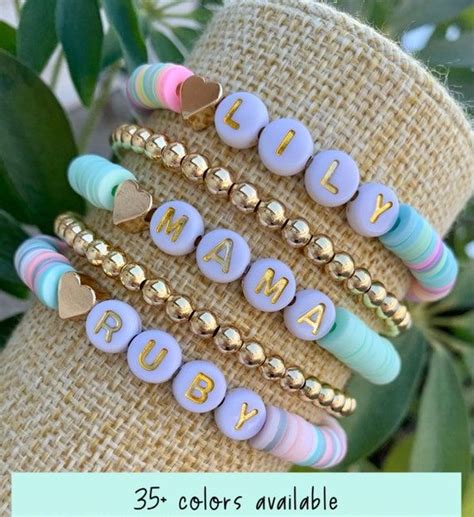 Heart Heishi Bracelet Custom Name Bracelet Personalized Etsy Beaded