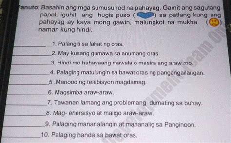 Solved Panuto Basahin Ang Mga Sumusunod Na Pahayag Gamit Ang