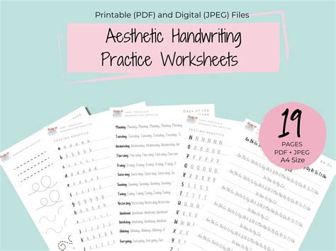 Aesthetic Handwriting Practice Worksheets Printable Etsy UK