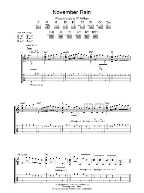 November Rain By Guns N Roses Guitar Tab Guitar Instructor