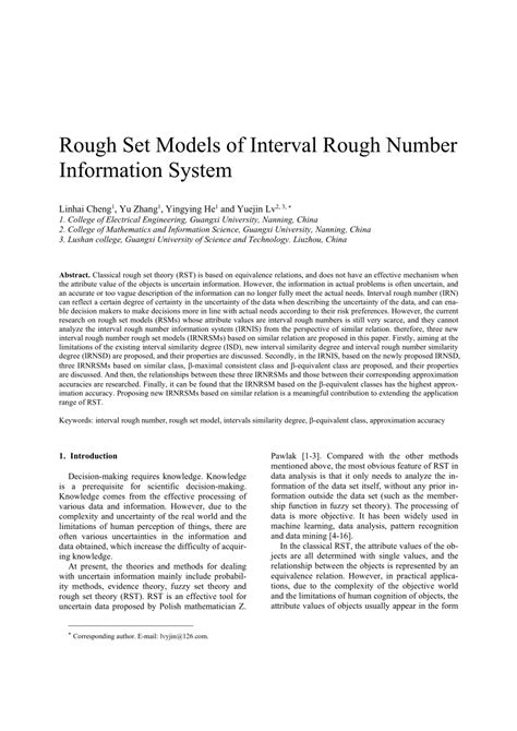 pdf rough set models of interval rough number information system