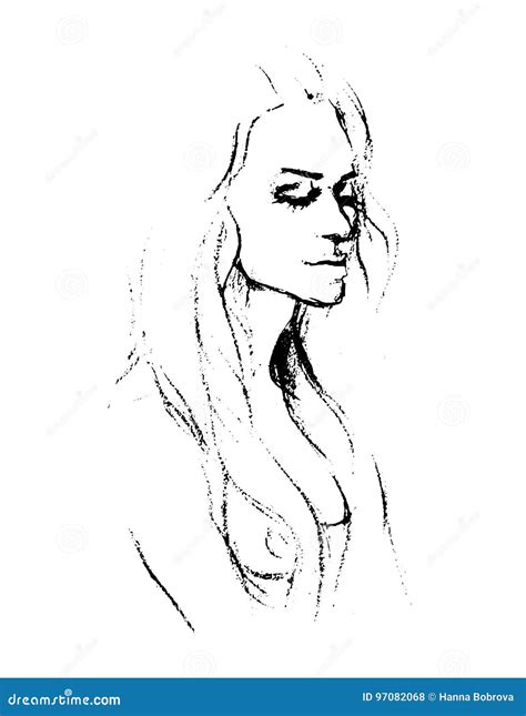 Portrait De Vecteur D Une Fille Nue Dessin Avec Un Crayon Illustration
