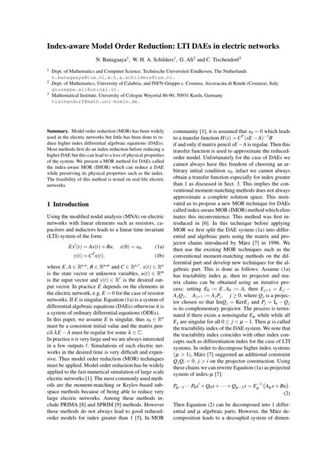 pdf index aware model order reduction lti daes in electric networks