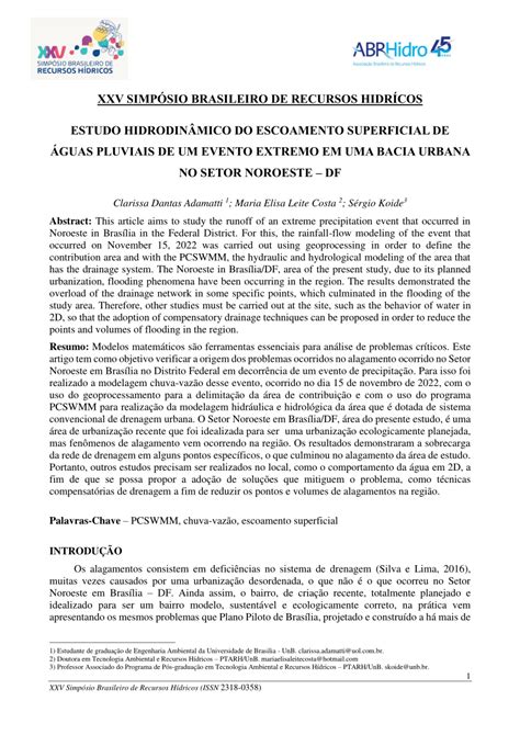 Pdf Estudo Hidrodin Mico Do Escoamento Superficial De Guas Pluviais