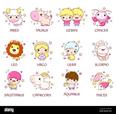 Conjunto de caracteres de signo zodiaco en estilo kawaii Lindo bebé