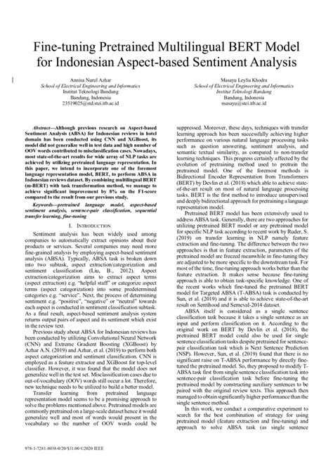 Fine Tuning Pretrained Multilingual Bert Model For Indonesian Aspect