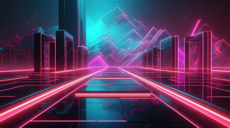 Futuristic Neon City With Neon Lights Background D Abstract