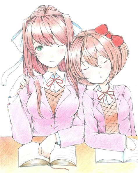 Monika And Sayori Doki Doki Literature Club Drawn By User Dudm