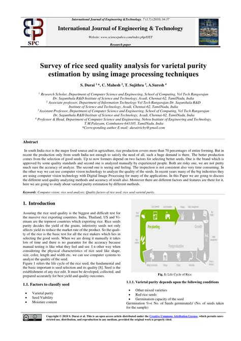 pdf survey of rice seed quality analysis for varietal purity estimation by using image
