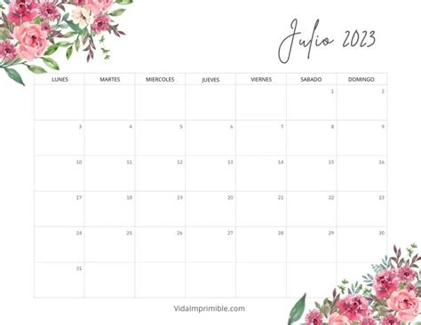 Lindos Calendario 2023 diseño Flores Vida Imprimible