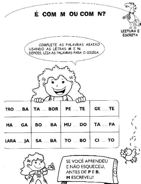 Atividades para imprimir do 3º ao 5º anos sempre a mão M ou N