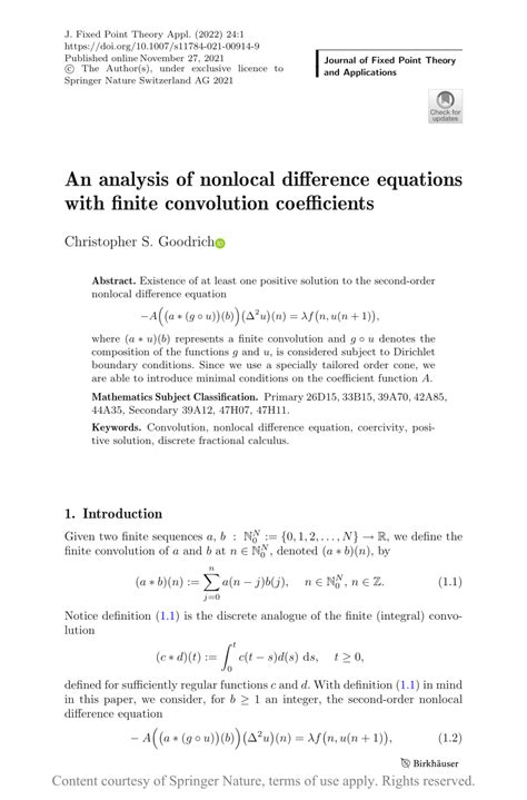 an analysis of nonlocal difference equations with finite convolution coefficients request pdf