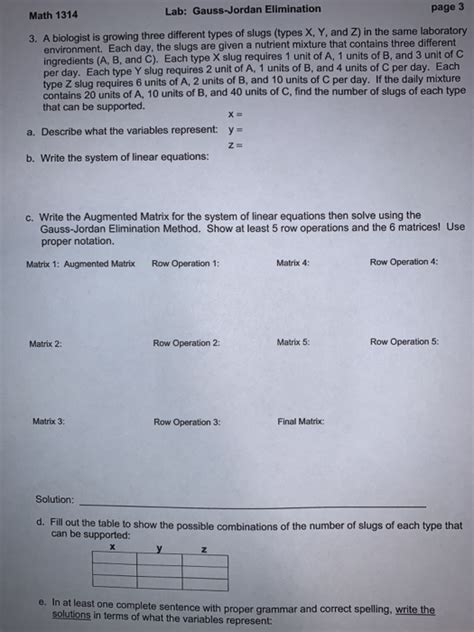 solved math 1314 lab gauss jordan elimination name 1 the