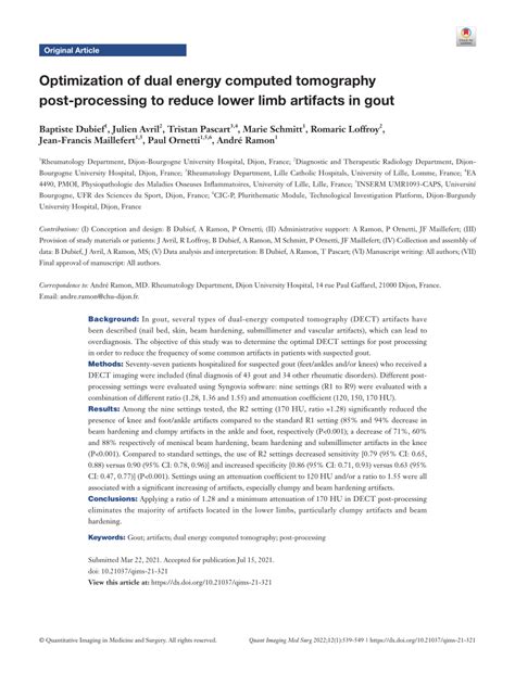 pdf optimization of dual energy computed tomography post processing to reduce lower limb