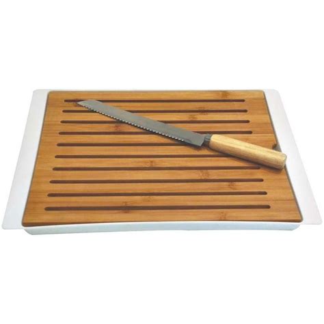 Planche à pain en bambou 38x27 cm avec couteau blanc