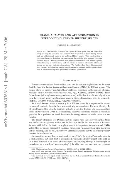 pdf frame analysis and approximation in reproducing kernel hilbert spaces