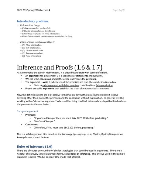 rules of inference and proof introductory problem inference and proofs 1 and 1 as is commonly