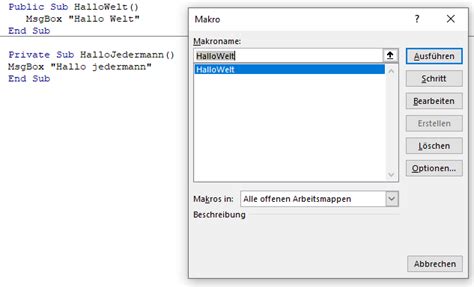 VBA Private und öffentliche Prozeduren Subs und Funktionen