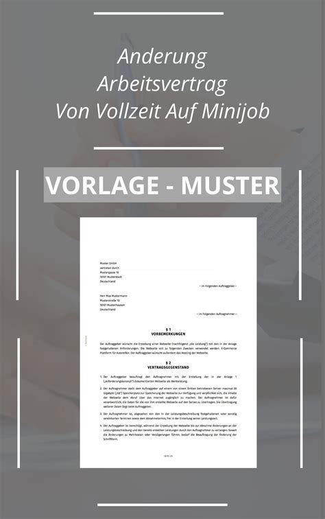 Änderung Arbeitsvertrag Von Vollzeit Auf Minijob Vorlage Muster