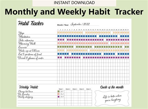 Habit Quotes Monthly Quotes Habit Tracker Professional Printing