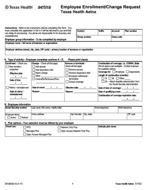 Fillable Online Texas Health Aetna Employee Enrollment Change Form