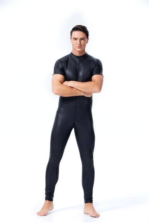 Body Extensible Sexy Pour Hommes Wetlook Cuir Latex Catsuit Gay Justaucorps Complet Une Pièce