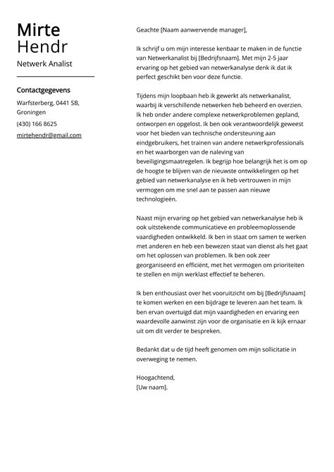 Begeleidende Brief Netwerk Analist Functieomschrijving Voorbeeld