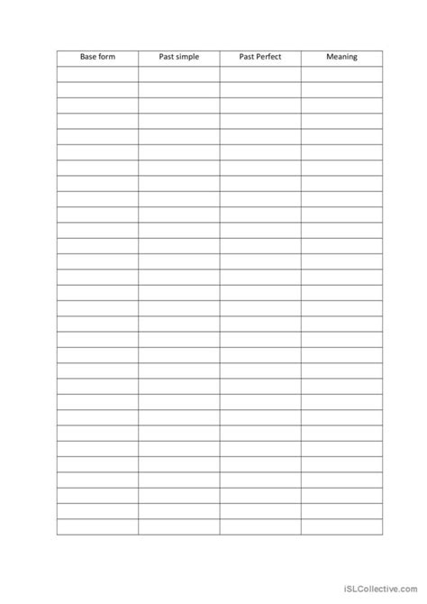 Blank Table For Irregular Verbs Gene English ESL Worksheets Pdf Doc
