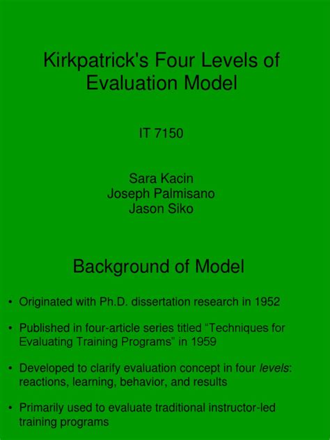 a comprehensive summary of kirkpatrick s four levels of evaluation model pdf instructional