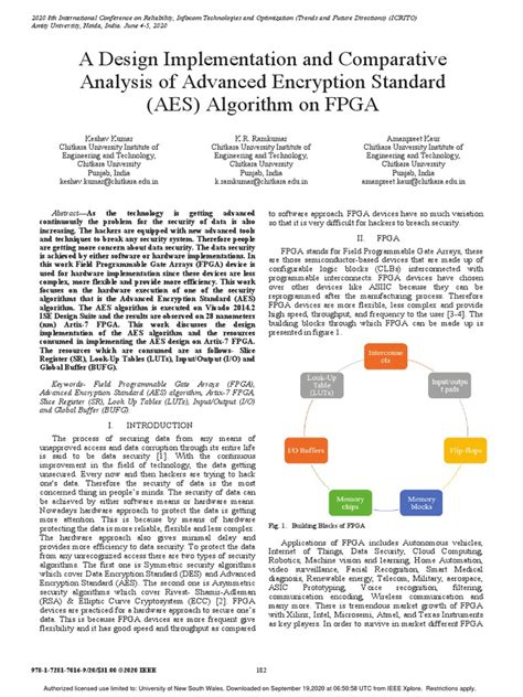 a design implementation and comparative analysis of advanced encryption standard aes algorithm