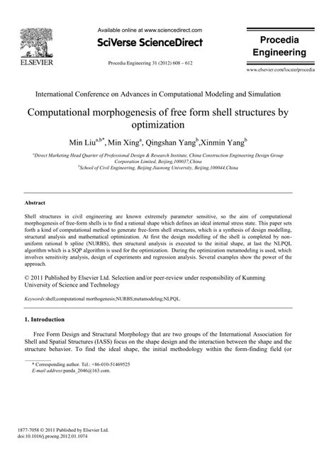 pdf computational morphogenesis of free form shell structures by optimization
