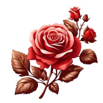 Hermosa Rosa Roja Con Hojas Aisladas Sobre Fondo Blanco Ilustración