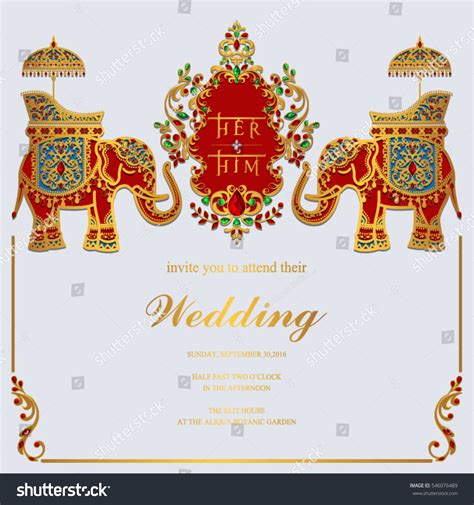 Indian Wedding Invitation Card Templates Gold Stock Vector Royalty