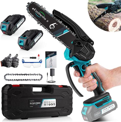 Embedo Mini Kettensäge mit Akku 6 Zoll Handkettensäge Motorsäge mit 2