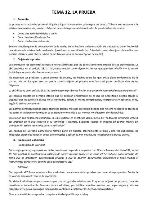 TEMA 12 Tema 12 Procesal II Profesora Elena Pineros Polo TEMA 12