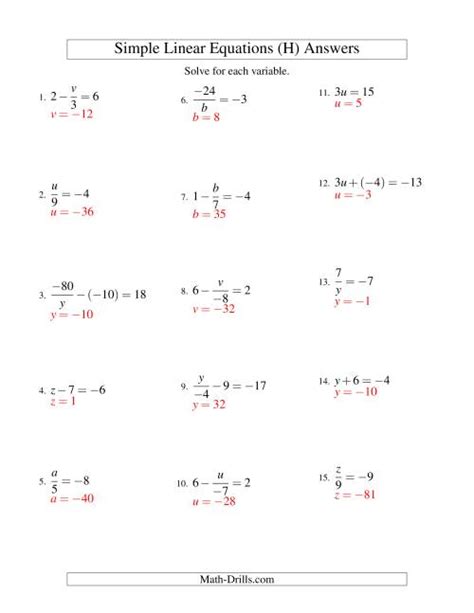 solving linear equations including negative values form ax b c variations h