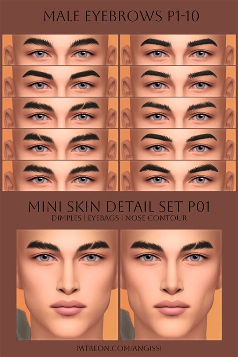 MALE EYEBROWS P01 10 Mini Skin Detail Set ANGISSI In 2023 Sims 4