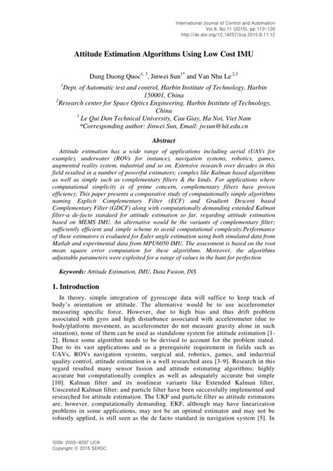 pdf attitude estimation by using mems imu with fuzzy tuned complementary filter