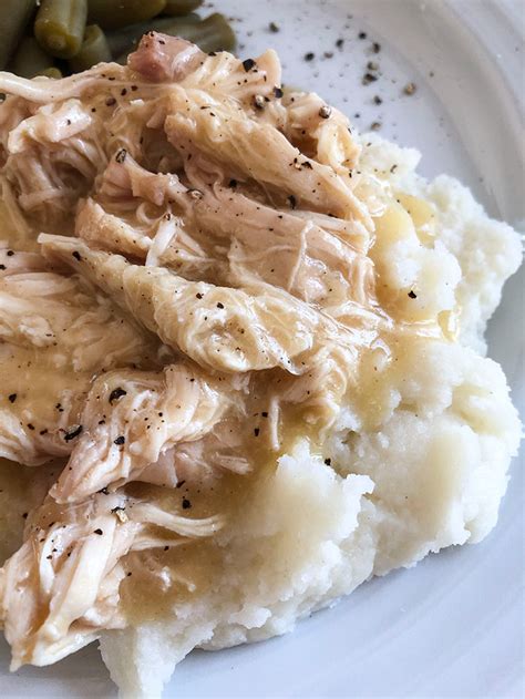 Slow Cooker Shredded Chicken Smothered In Gravy Serve This Dish With Mashed Potat Chicken