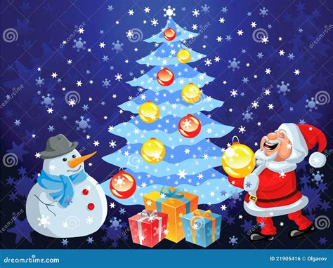 Il Babbo Natale E Pupazzo Di Neve Felici Illustrazione Vettoriale
