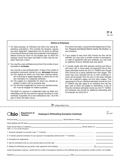 Ohio State Tax Withholding Form Printable Forms Free Online