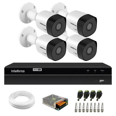 KIT 4 CÂMERAS DE SEGURANÇA HD 720P INTELBRAS VHD 1120B G4 DVR