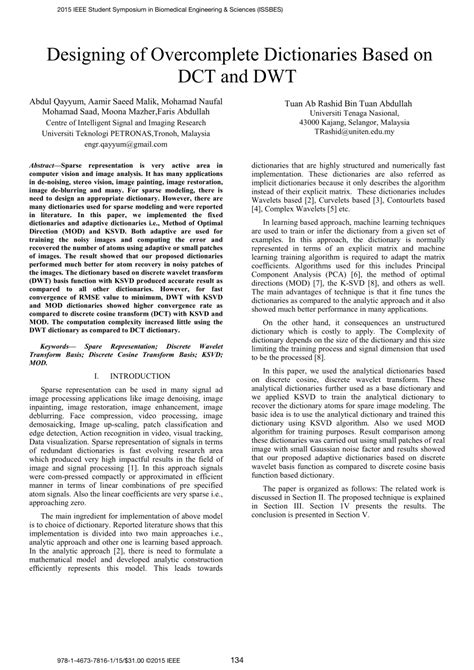 pdf designing of overcomplete dictionaries based on dct and dwt