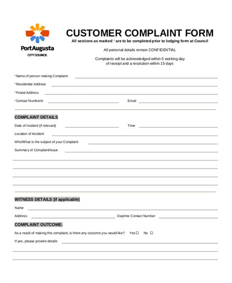 Free Complaint Form Template Word