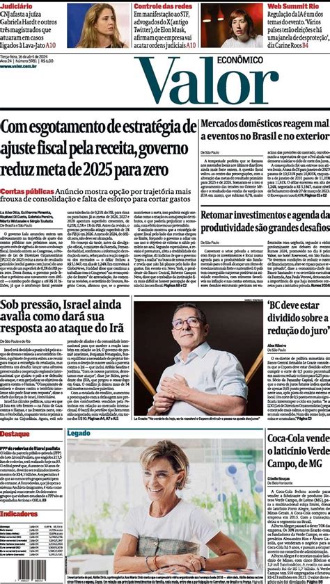 Capa Valor Econômico Edição Terça 16 de Abril de 2024