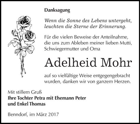 Traueranzeigen Von Adelheid Mohr Abschied Nehmen De
